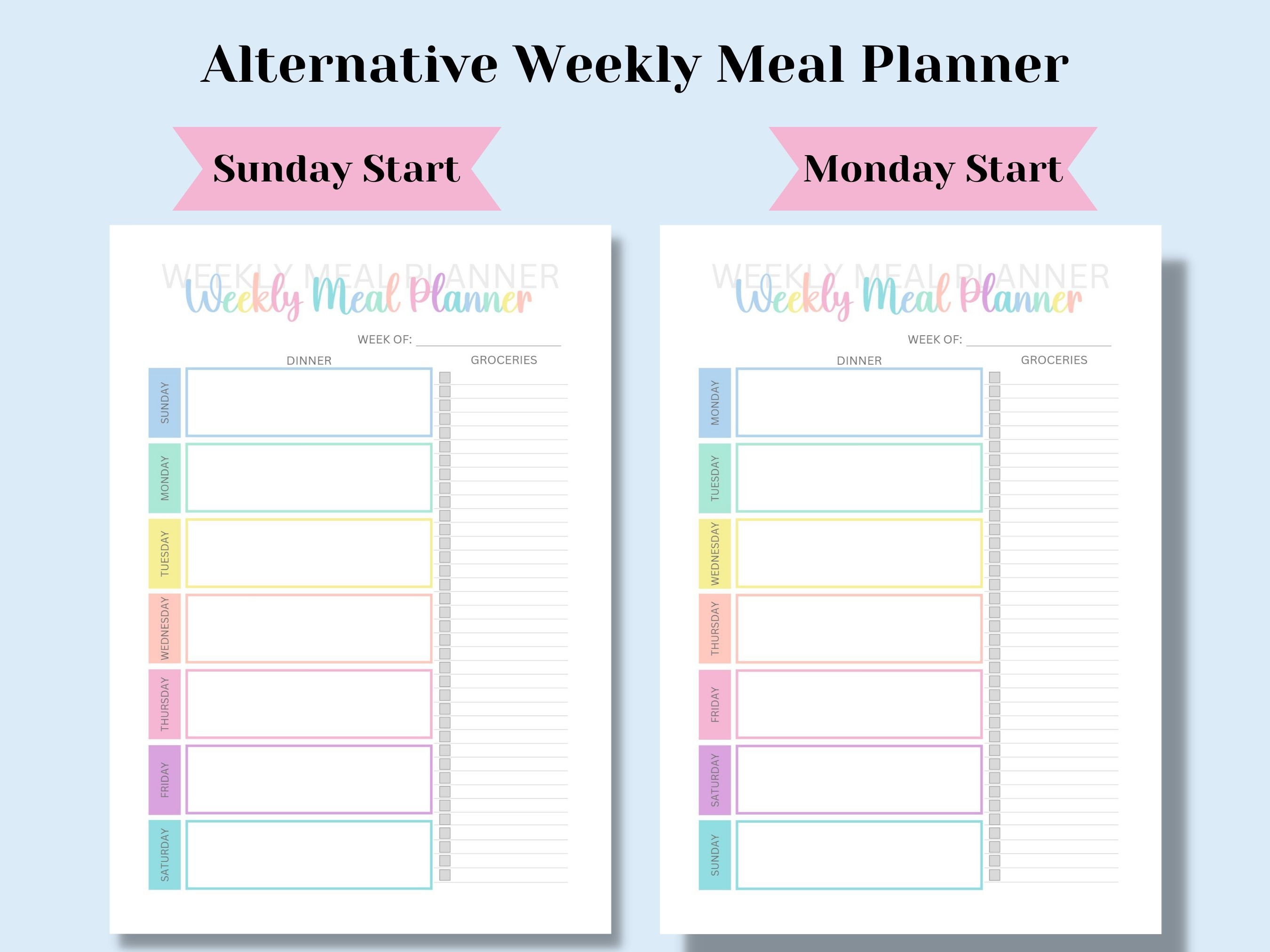 Rainbow Weekly Meal Planner Printable Organise Your Weekly - Etsy