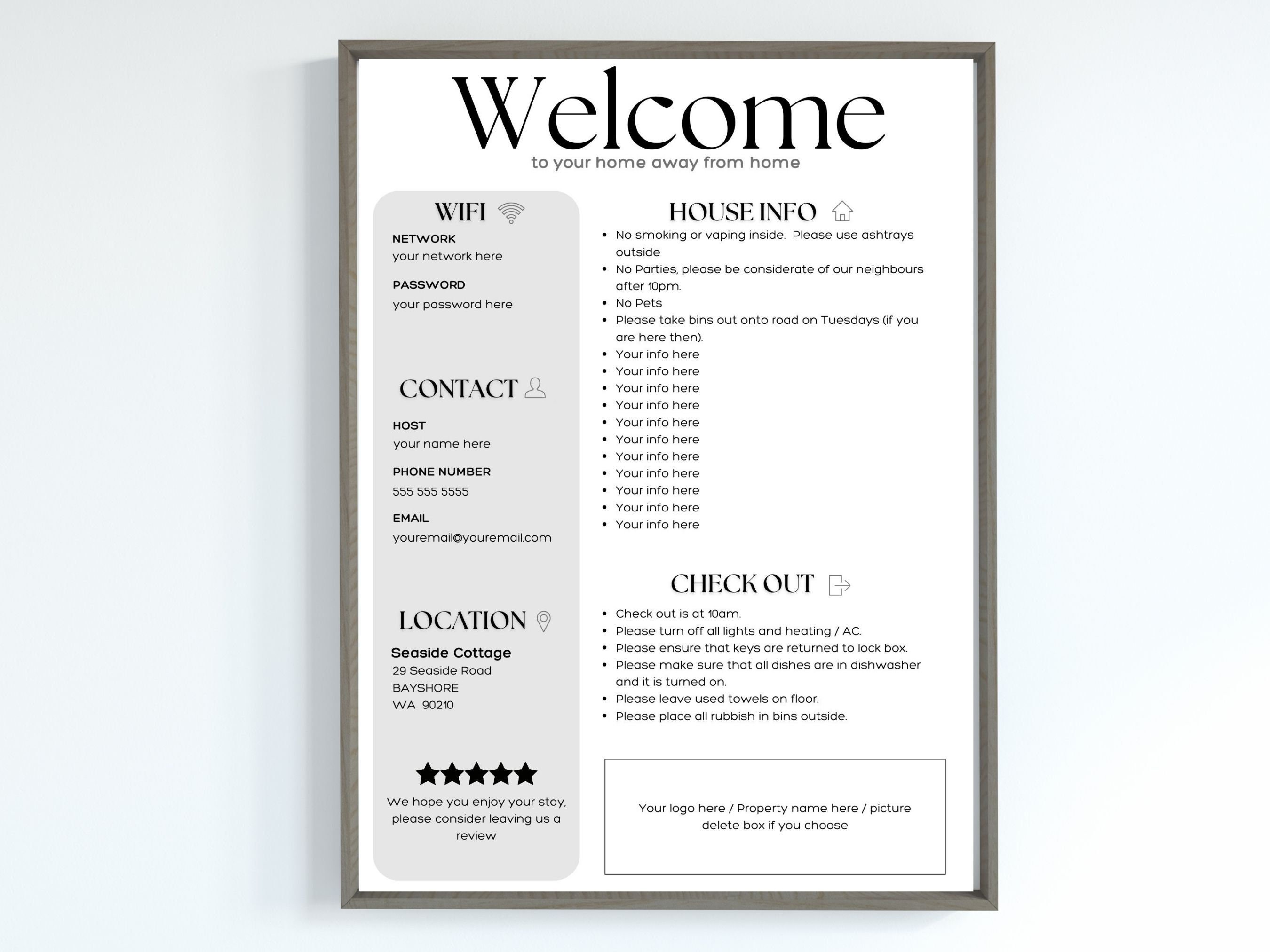 Airbnb Welcome Sign Template, Perfect Guest Information for Your Airbnb ...