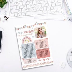Boho Rainbow Meet the Teacher Editable Template, a Back to School ...