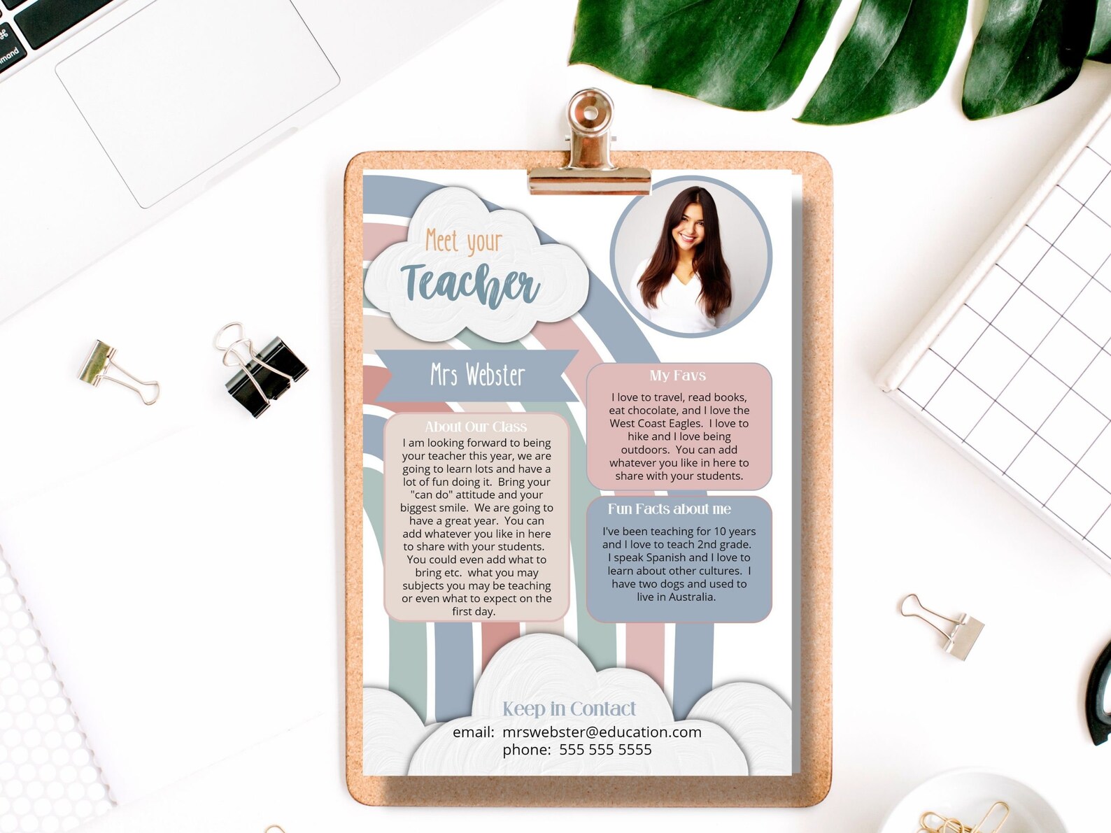 Boho Rainbow Meet the Teacher Template Editable Canva Back to School ...
