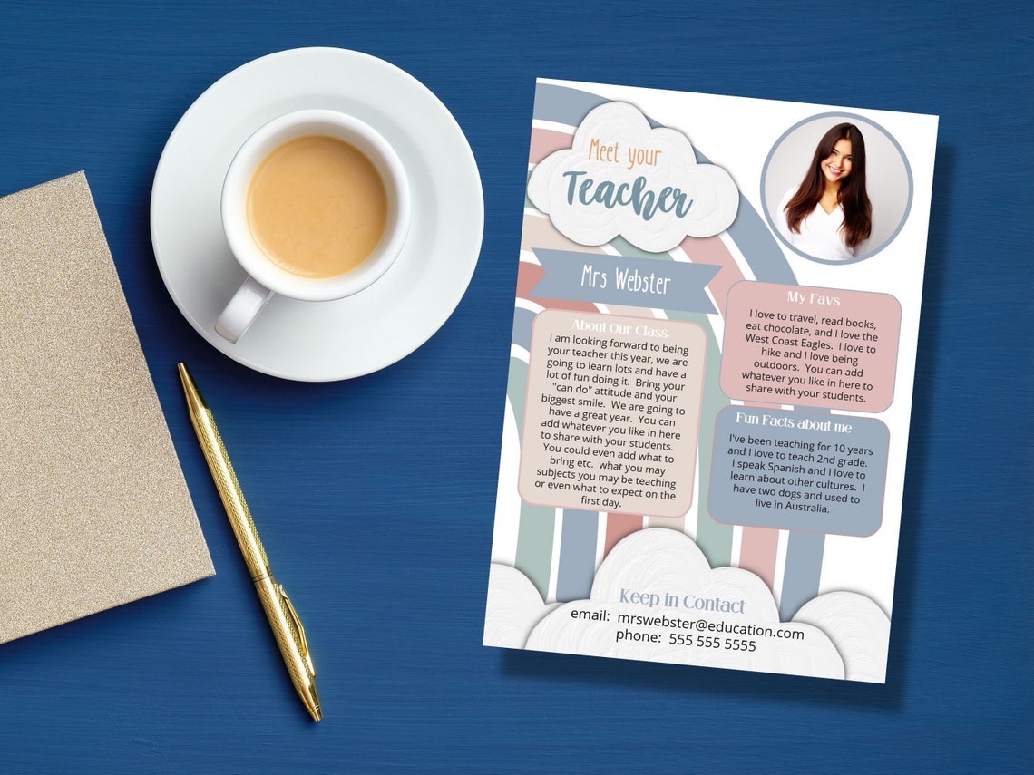 Boho Rainbow Meet the Teacher Template Editable Canva Back - Etsy