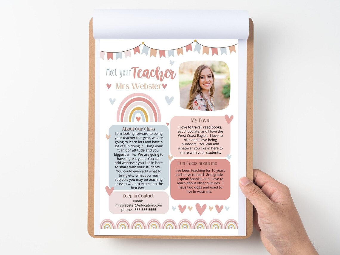 Boho Rainbow Meet the Teacher Editable Template a Back to - Etsy Australia