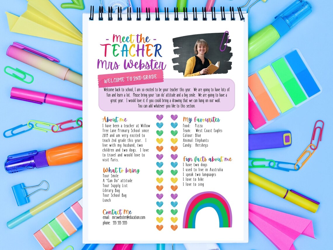 Bright Colourful Meet the Teacher Editable Template Back to - Etsy