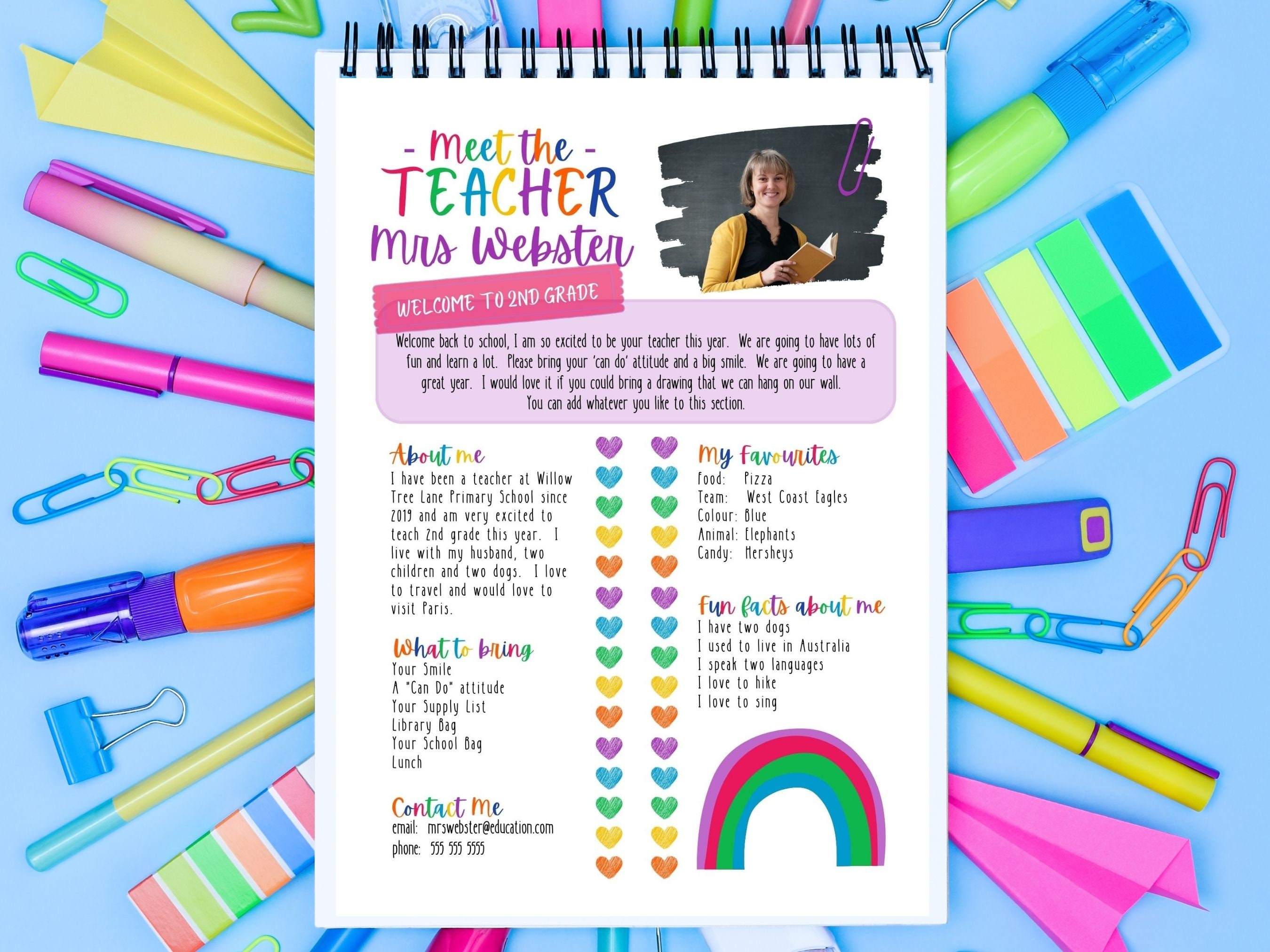 Bright Colourful Meet the Teacher Editable Template Back to - Etsy