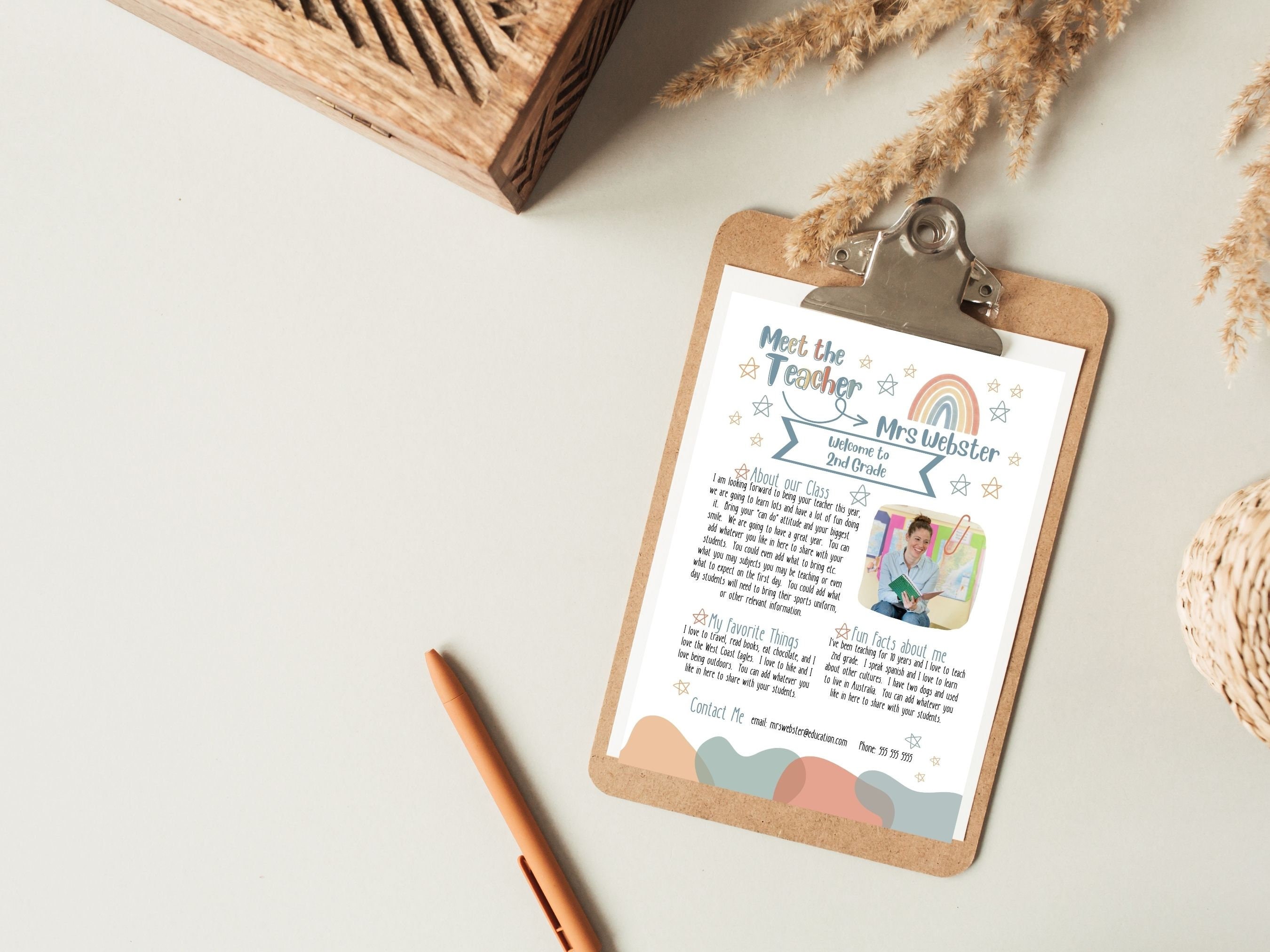 Boho Rainbow Meet the Teacher Editable Template, a Back to School ...