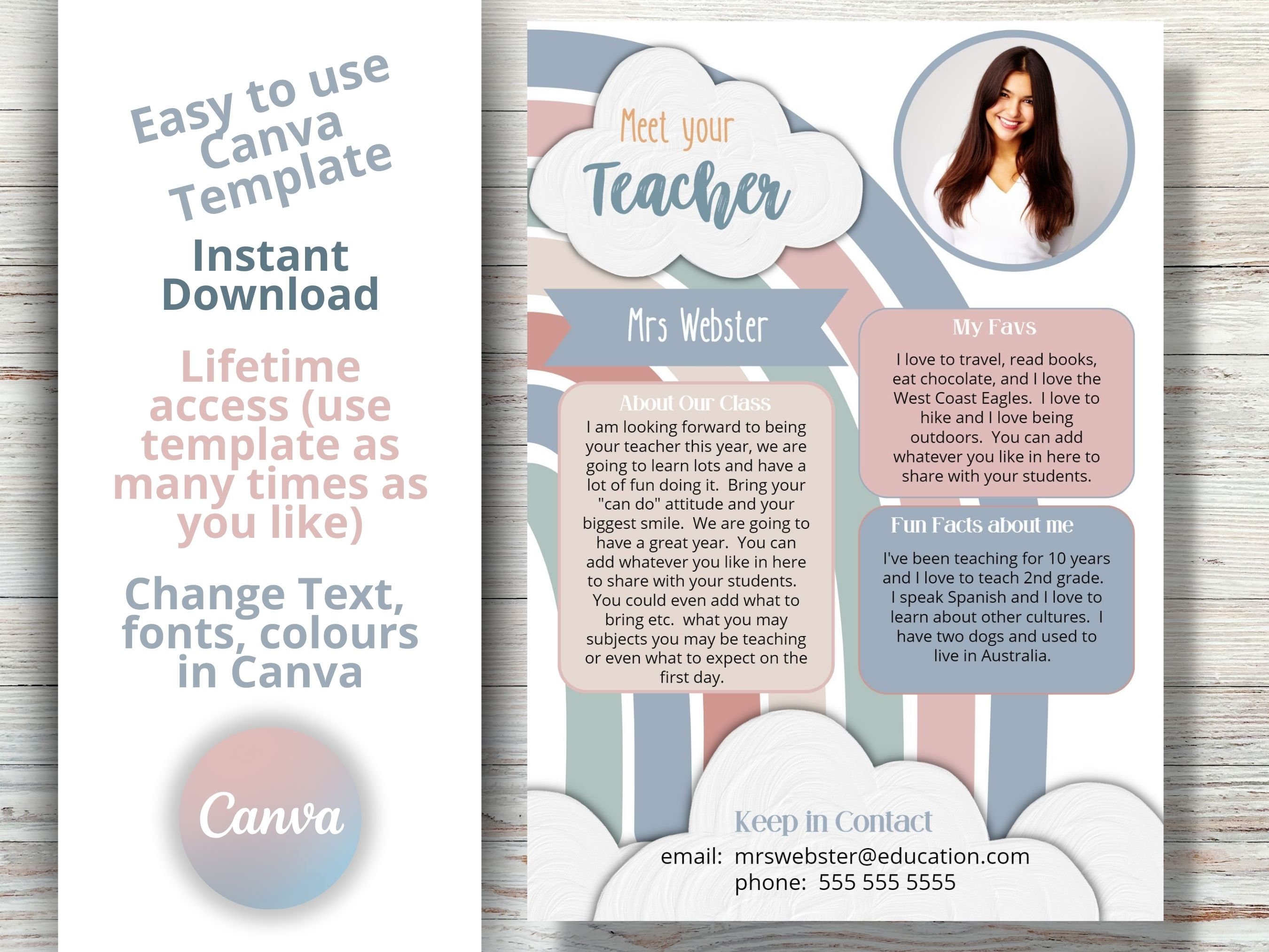Boho Rainbow Meet the Teacher Template Editable Canva Back to School ...