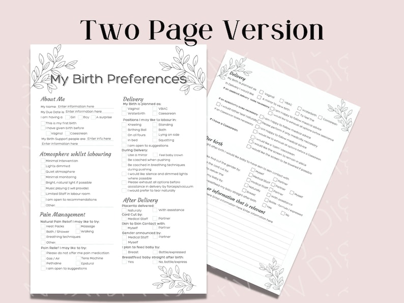 Birth Plan Template, Editable, Communicate Your Birth Preferences ...
