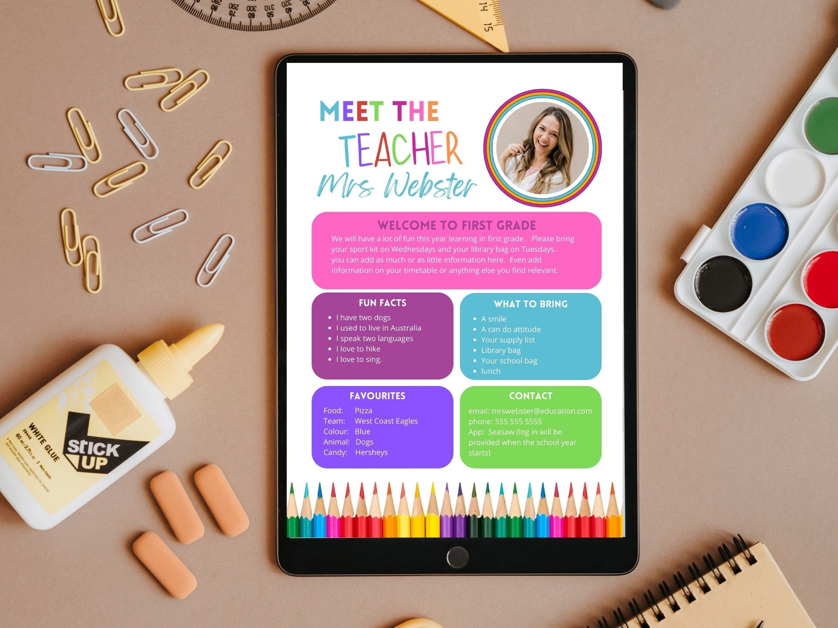 Bright Colourful Funky Meet the Teacher Editable Template, Back to ...