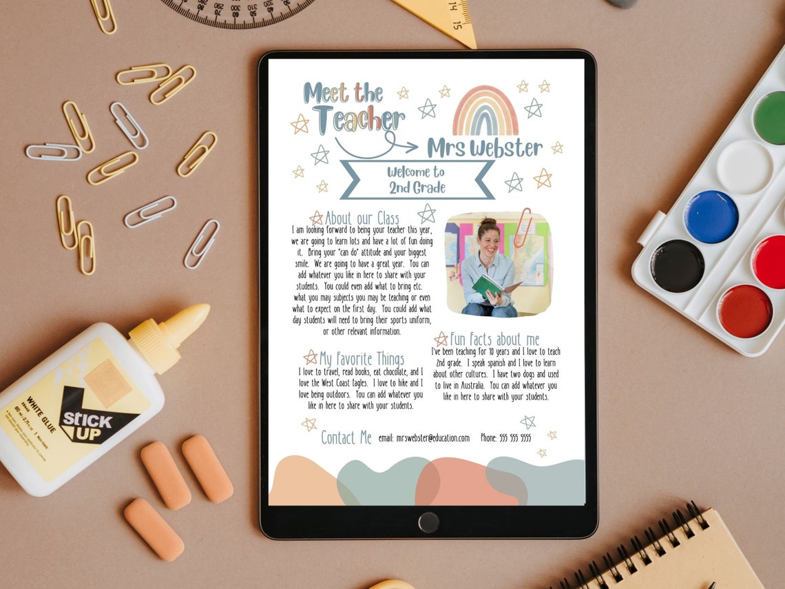 Boho Rainbow Meet the Teacher Editable Template, a Back to School ...