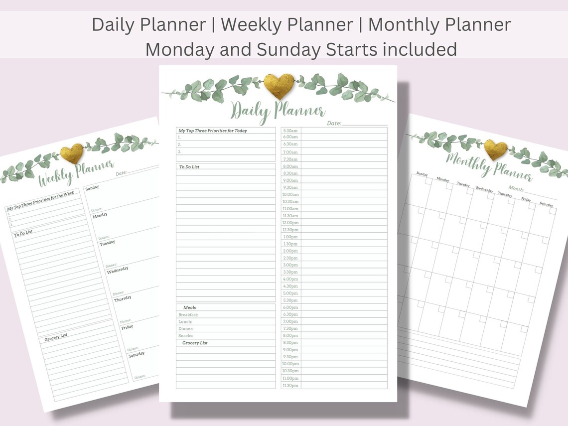 Daily Planner Printable Pdf Bundle Includes Weekly Planner Printable ...