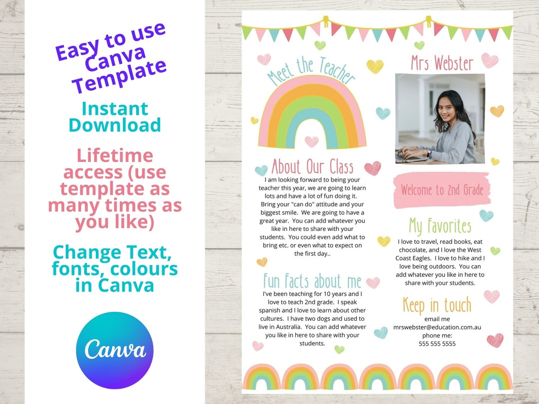 Rainbow Meet the Teacher Editable Template, a Back to School Letter in ...