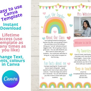 Rainbow Meet the Teacher Editable Template, a Back to School Letter in ...