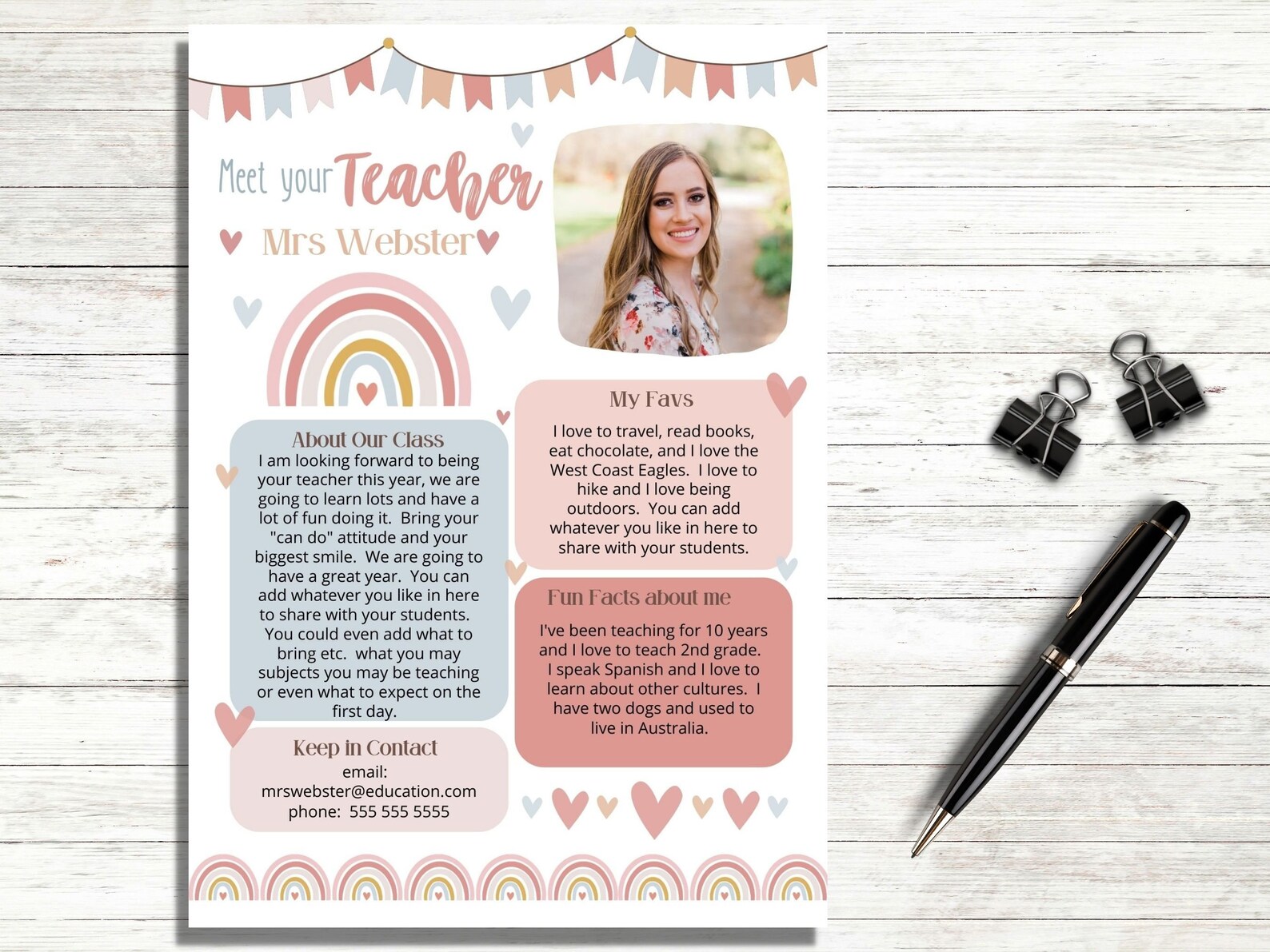 Boho Rainbow Meet the Teacher Editable Template, a Back to School ...