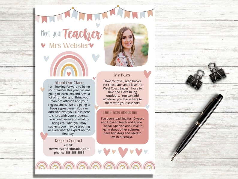 Boho Rainbow Meet the Teacher Editable Template, a Back to School ...