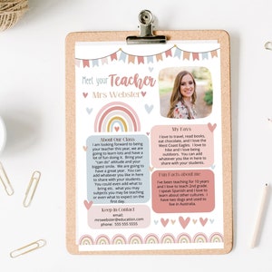Boho Rainbow Meet the Teacher Editable Template, a Back to School ...