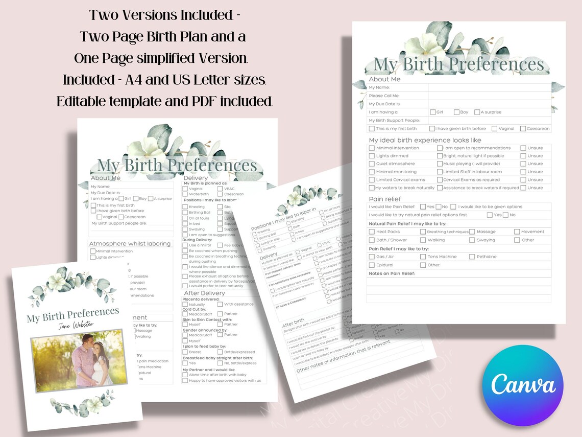 Birth Plan Editable Template, Birth Preferences Template, Birth ...
