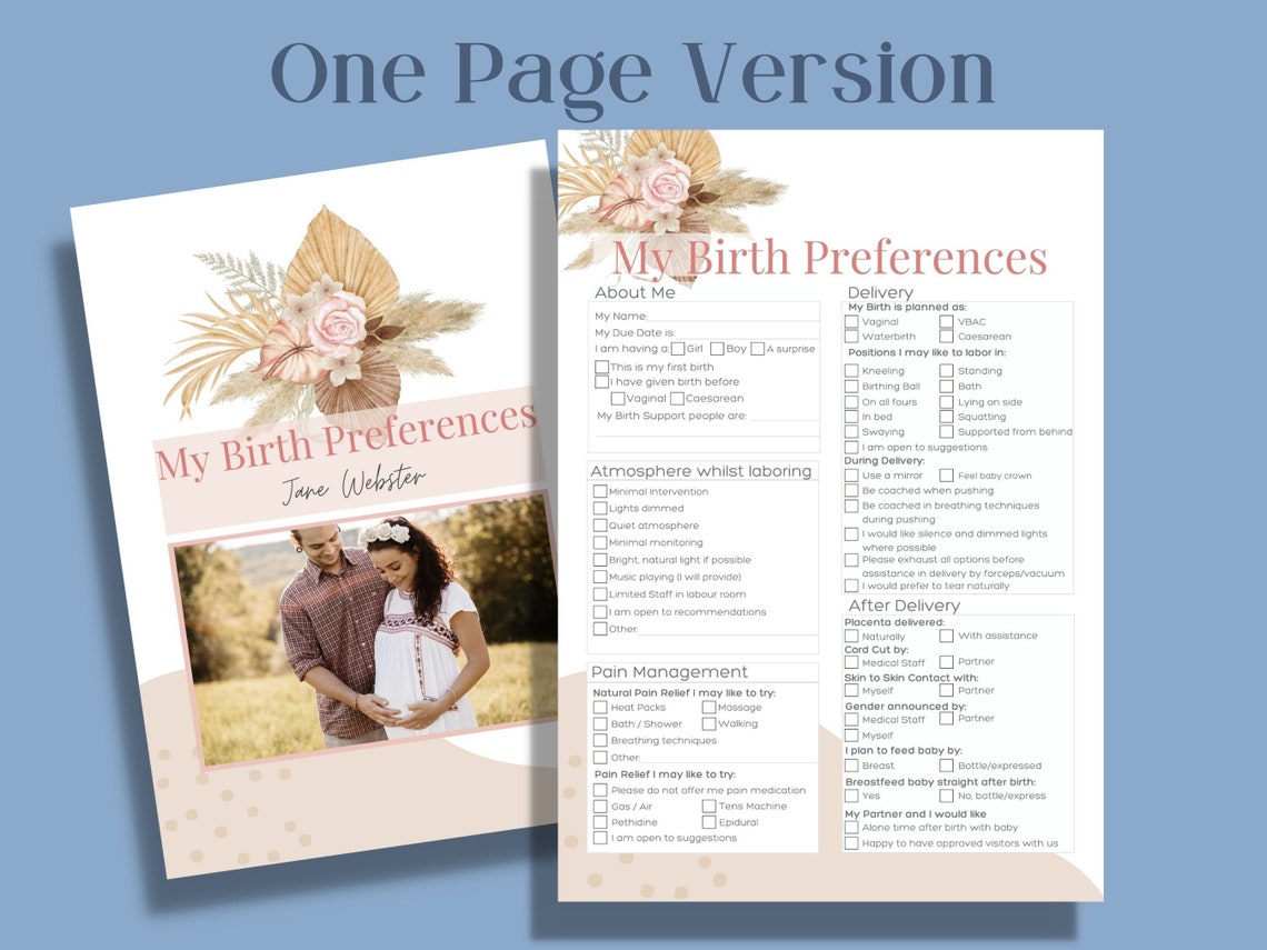 Boho Birth Plan Editable Template, Birth Preferences Template, Birth ...