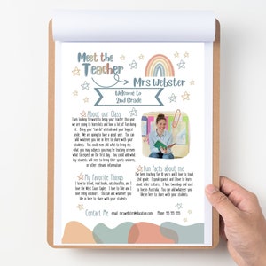 Boho Rainbow Meet the Teacher Editable Template, a Back to School ...
