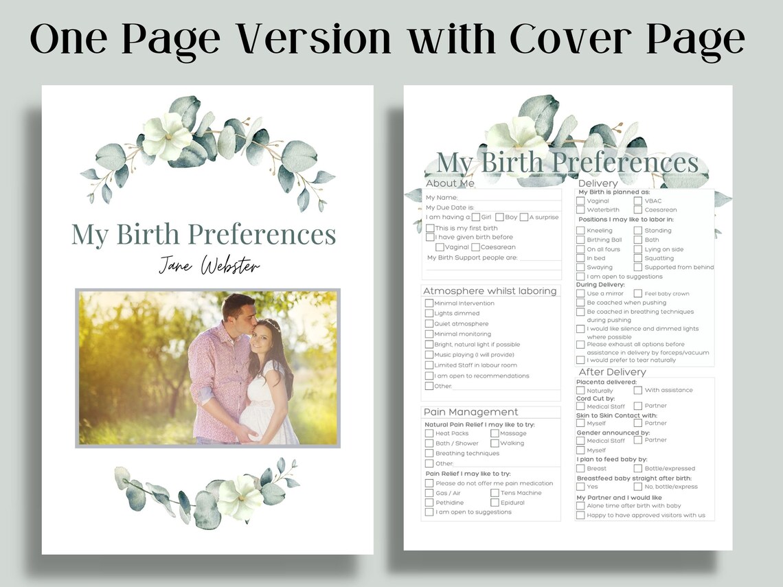 Birth Plan Editable Template Birth Preferences Template - Etsy