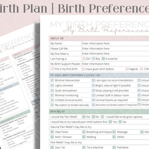 Editable Birth Plan Template Printable Birthing Plan - Etsy