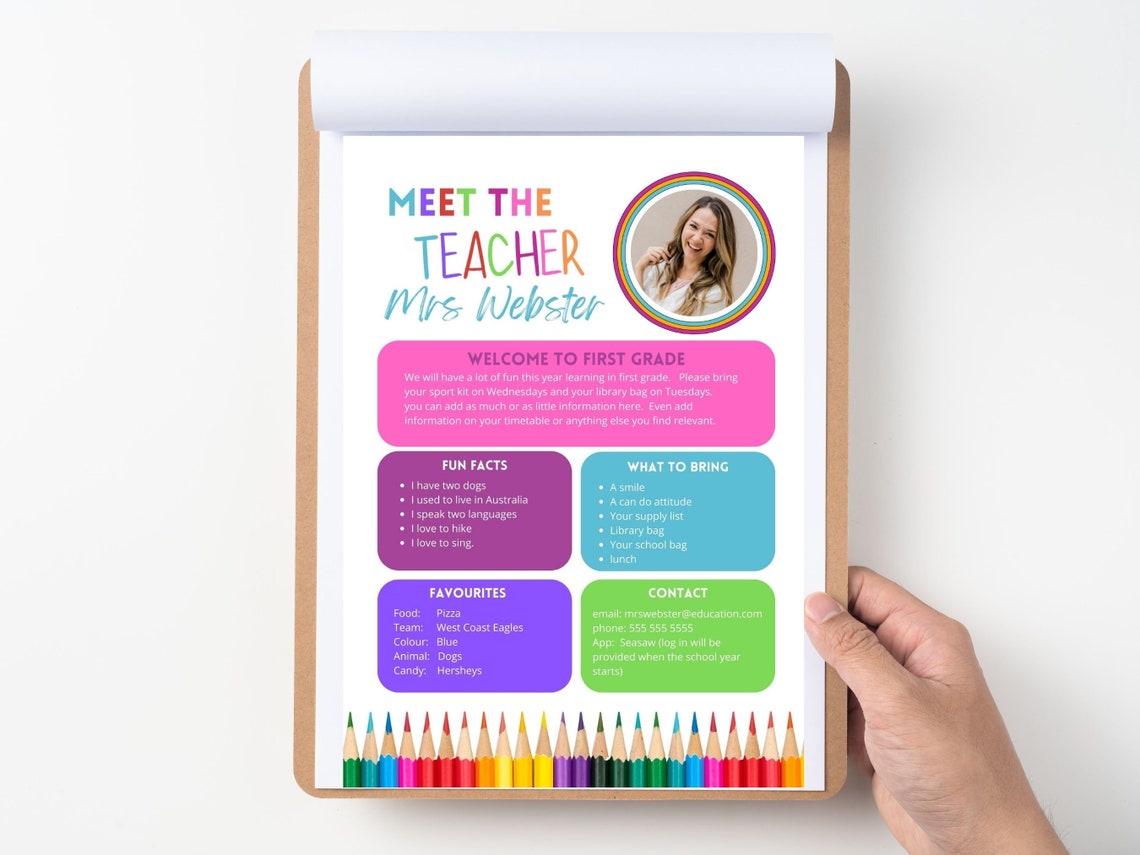 Bright Colourful Funky Meet the Teacher Editable Template, Back to ...