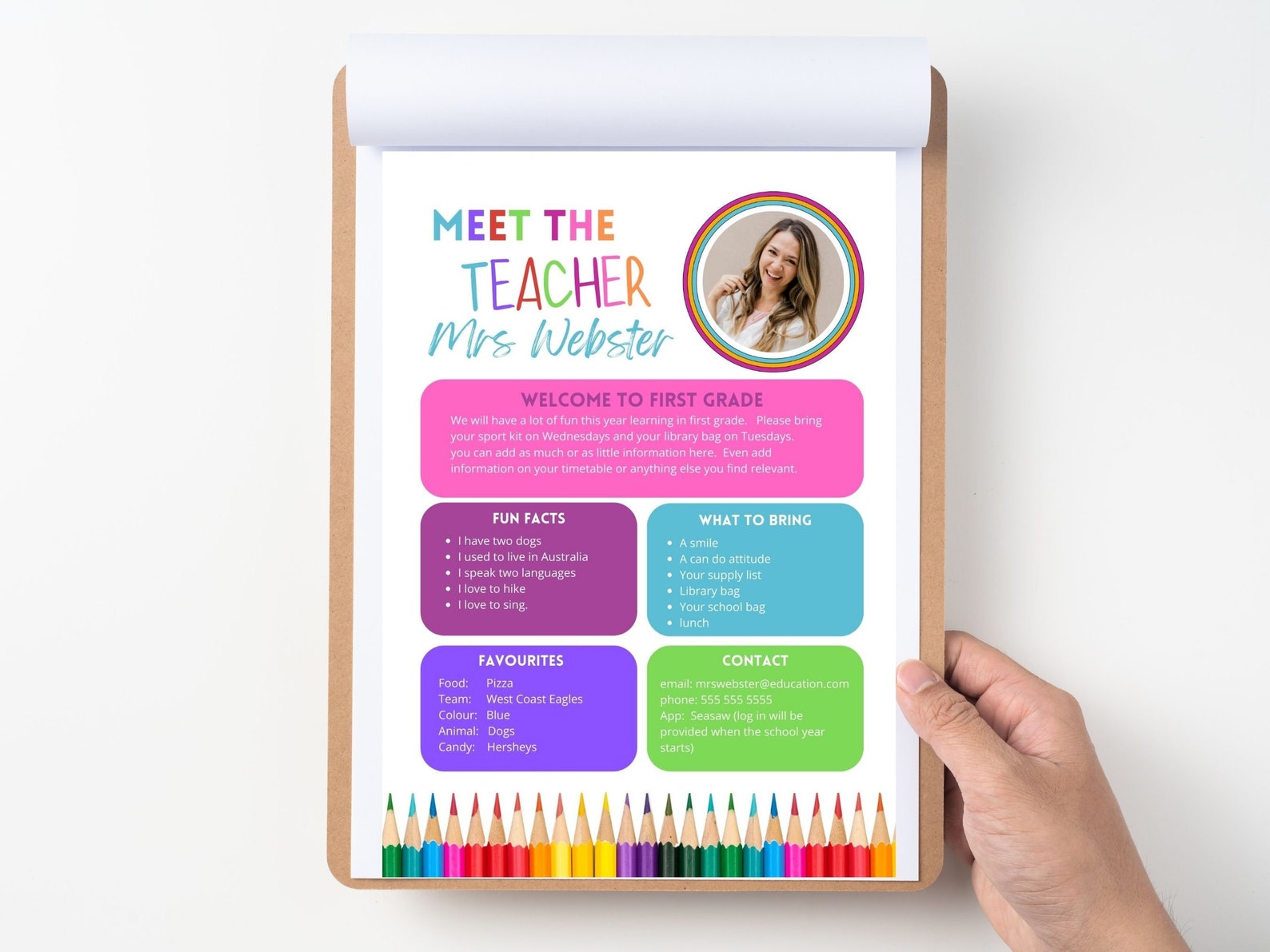 Bright Colourful Funky Meet the Teacher Editable Template, Back to ...