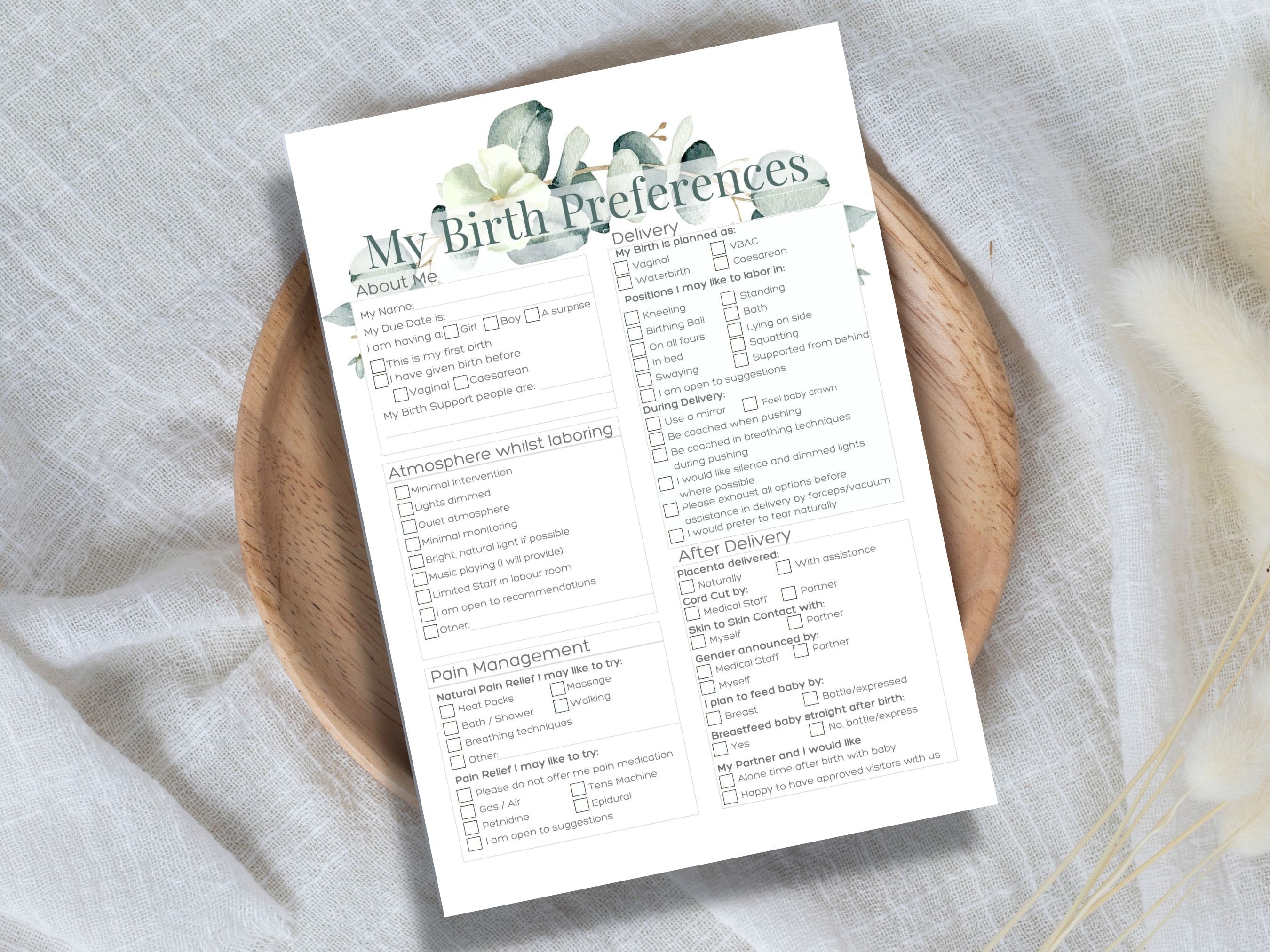 Birth Plan Editable Template, Birth Preferences Template, Birth ...