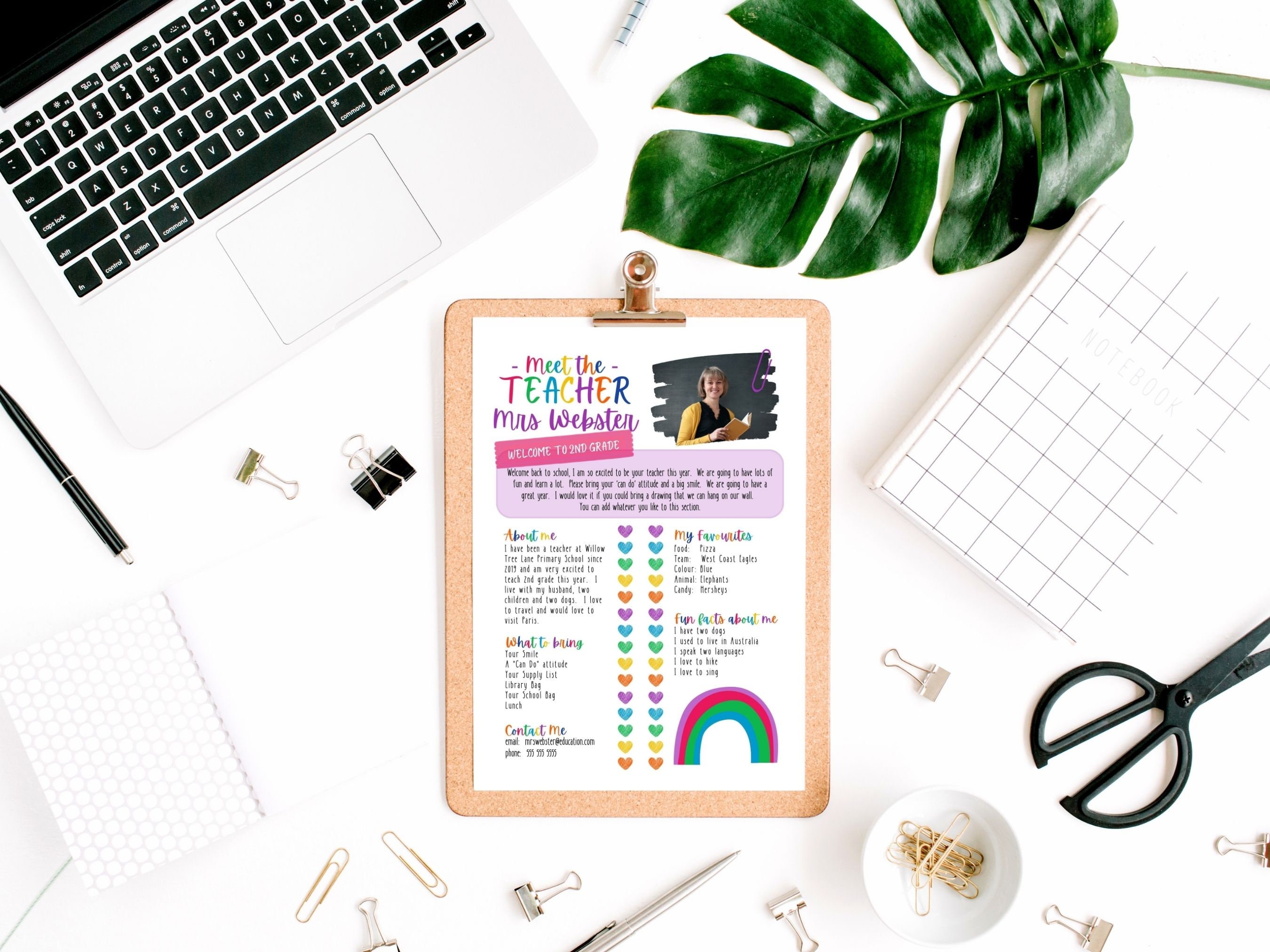 Bright Colourful Meet the Teacher Editable Template Back to - Etsy