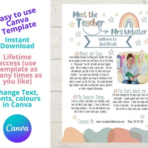 Boho Rainbow Meet the Teacher Editable Template, a Back to School ...