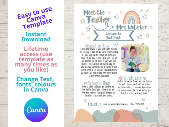 Boho Rainbow Meet the Teacher Editable Template a Back to - Etsy