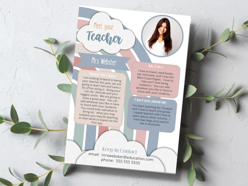 Boho Rainbow Meet the Teacher Template Editable Canva Back to School ...
