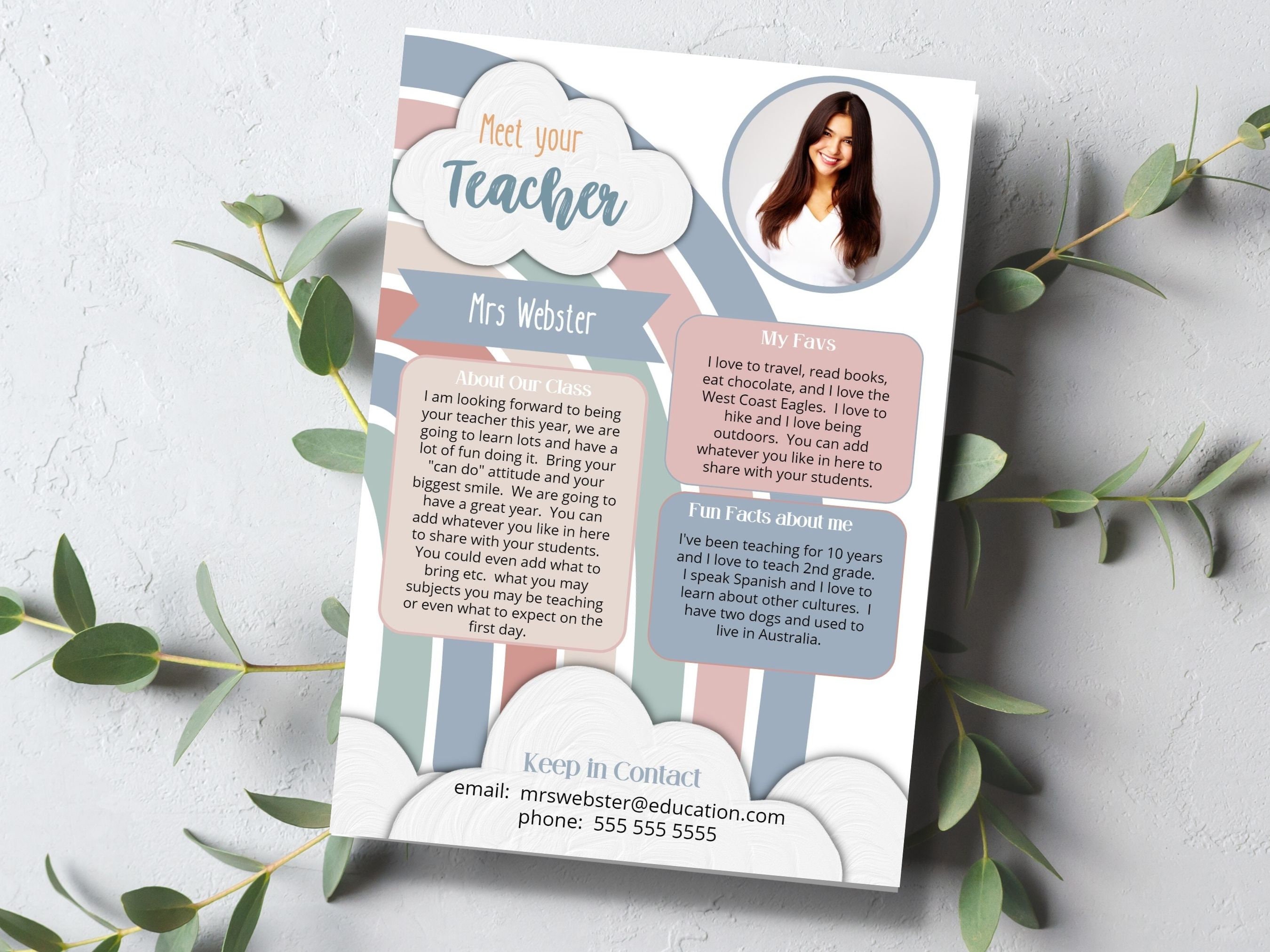 Boho Rainbow Meet the Teacher Template Editable Canva Back to School ...