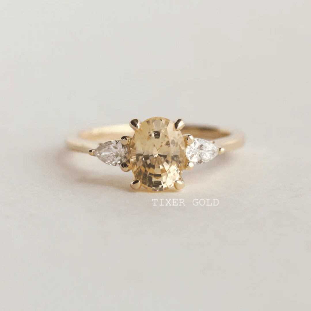 Oval Yellow Sapphire Engagement Ring,valerie Ring,2 CT Moissanite ...