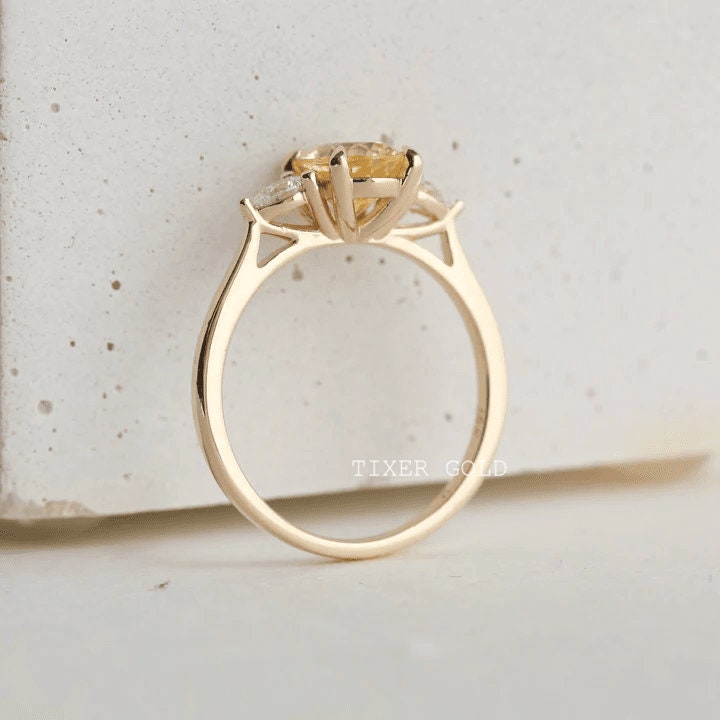 Oval Yellow Sapphire Engagement Ring,valerie Ring,2 CT Moissanite ...