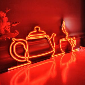 Tea Pot and Cup Neon Sign, Tea Neon Sign, Tea Pot Wall Art, Tea Pot Led ...