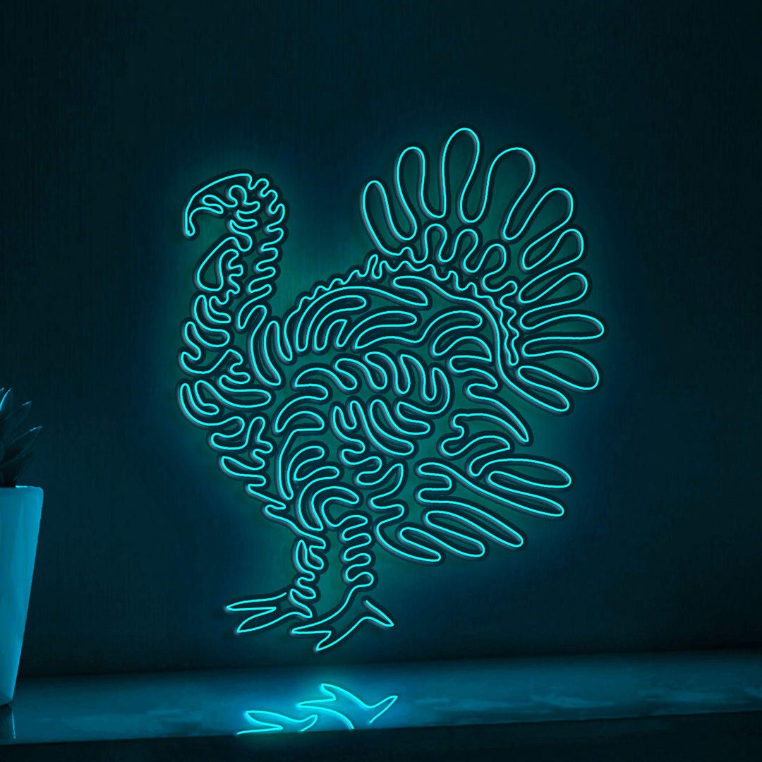 Turkey One Line EL Wire Neon Sign - Fan Tail Bird Decor - Etsy