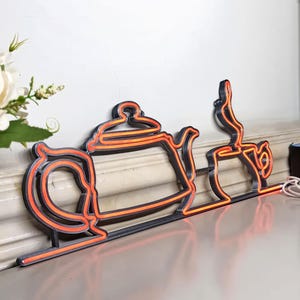 Tea Pot and Cup Neon Sign, Tea Neon Sign, Tea Pot Wall Art, Tea Pot Led ...