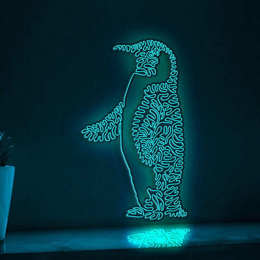 Penguin One Line EL Wire Neon Sign - Flightless Bird Lighted Wall Art ...