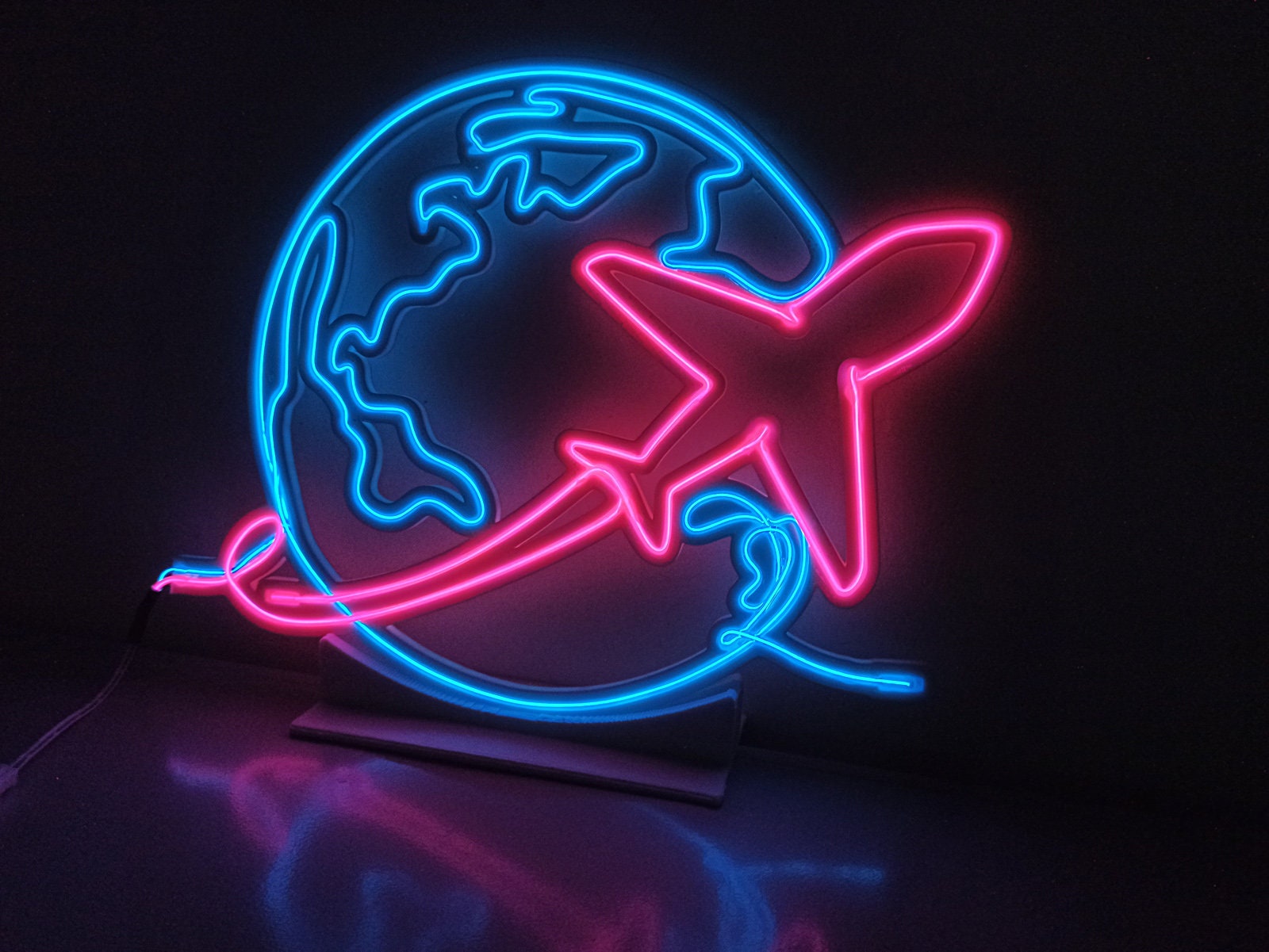 Earth and Airplane EL Wire Neon Sign Travel Plane Neon Light Airplane ...