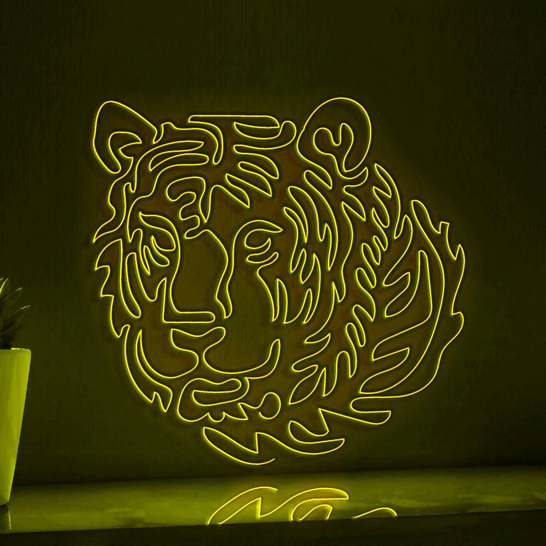 Tiger One Line Neon - Feline Predator Wall Art - Etsy