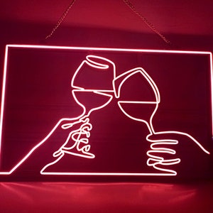 Wine Glass Cheers Home Bar Neon Sign, Hand Hold Wine Neon Light ...