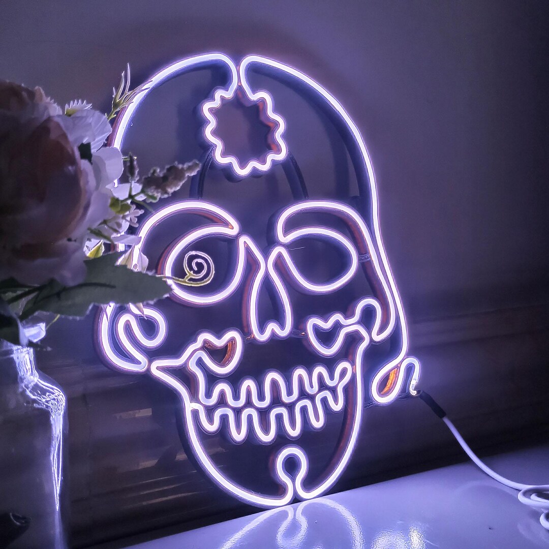 Skull Head Neon Sign, Big Neon Skull, Halloween Lights Sign, Spooky ...