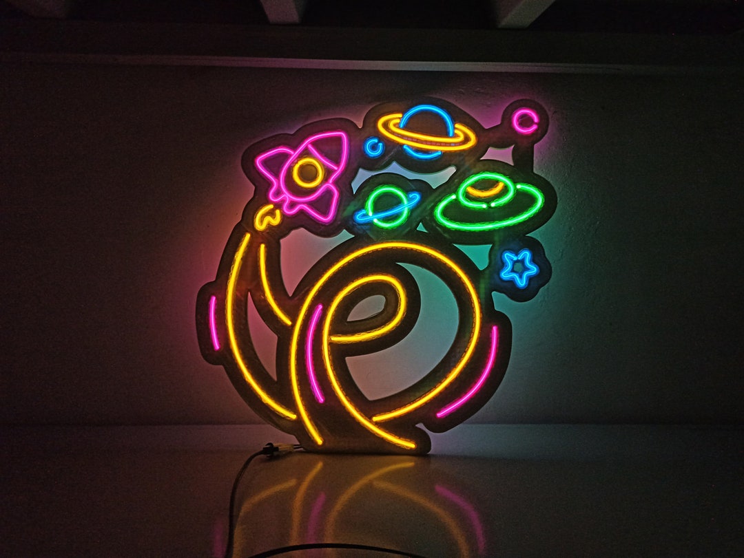 Space Rocket Neon Sign | UFO, Saturn Planet and Comet Signs | Night Sky ...