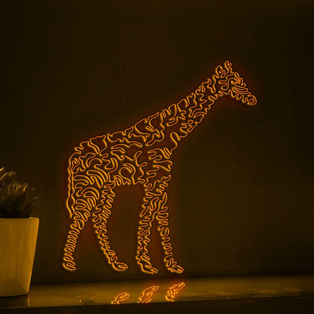 Giraffe One Line EL Wire Neon Sign - Tallest Mammal Lihght Art, Ideal ...