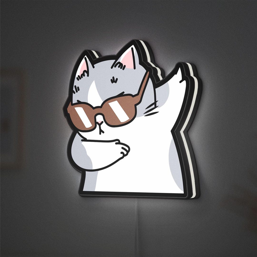 Cool Cat in Sunglasses LED Lightbox, Retro Aesthetic Desk Light, Funky ...