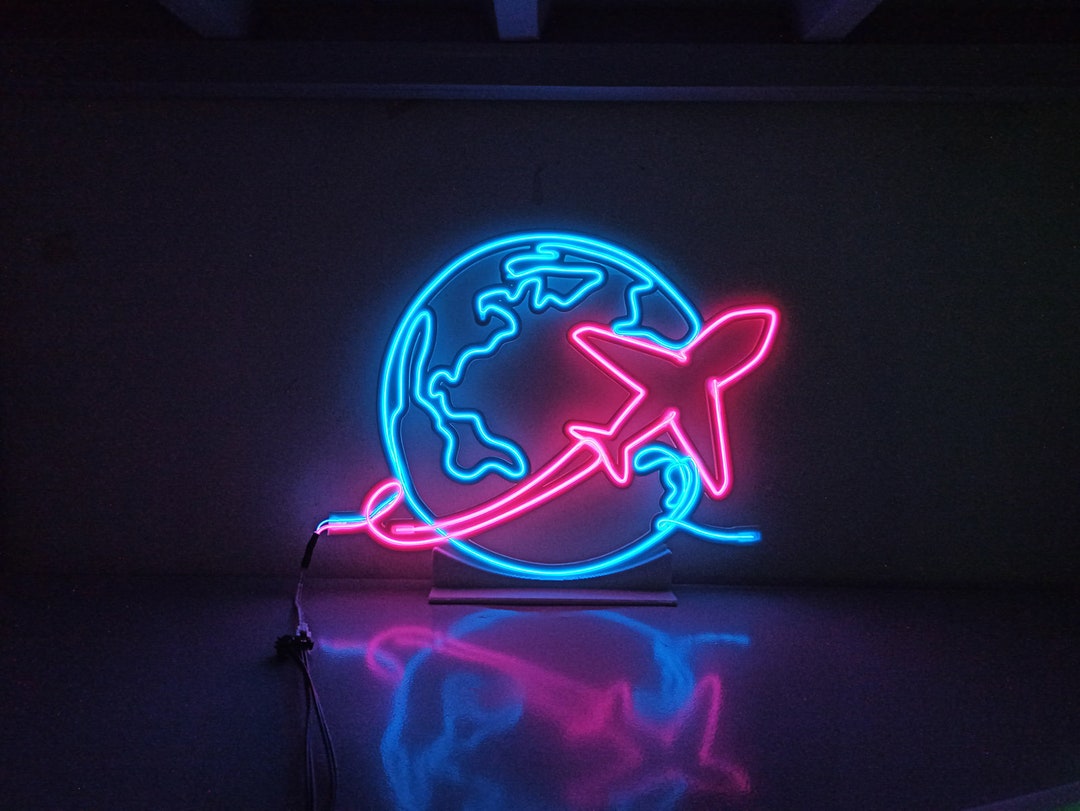 Earth and Airplane EL Wire Neon Sign Travel Plane Neon Light Airplane ...