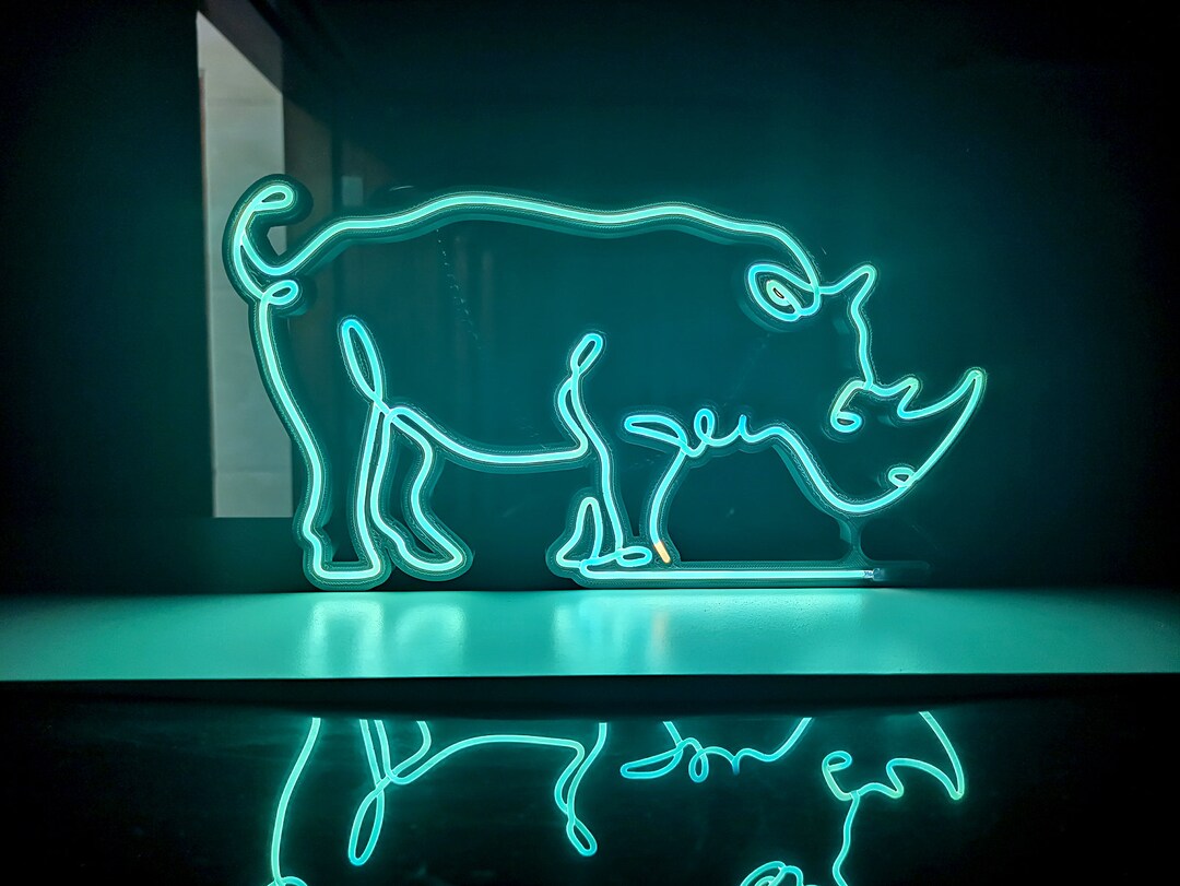 Rhinoceros Neon Sign, Rhinoceros Led Sign, Animal Led Light, Rhinoceros ...