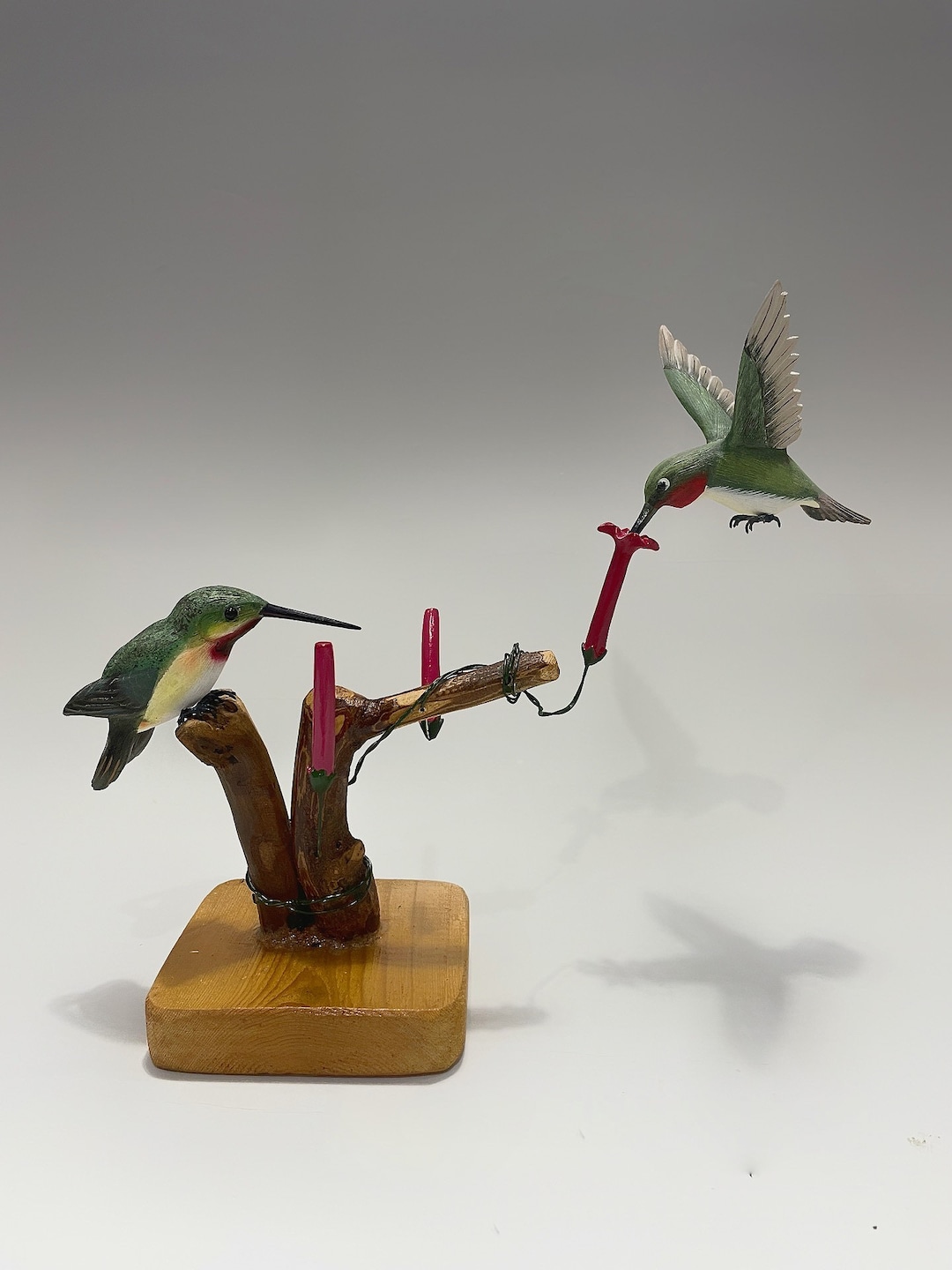 Hand Carved Wooden Hummingbird, Painted Hummingbird Statue, Wooden ...