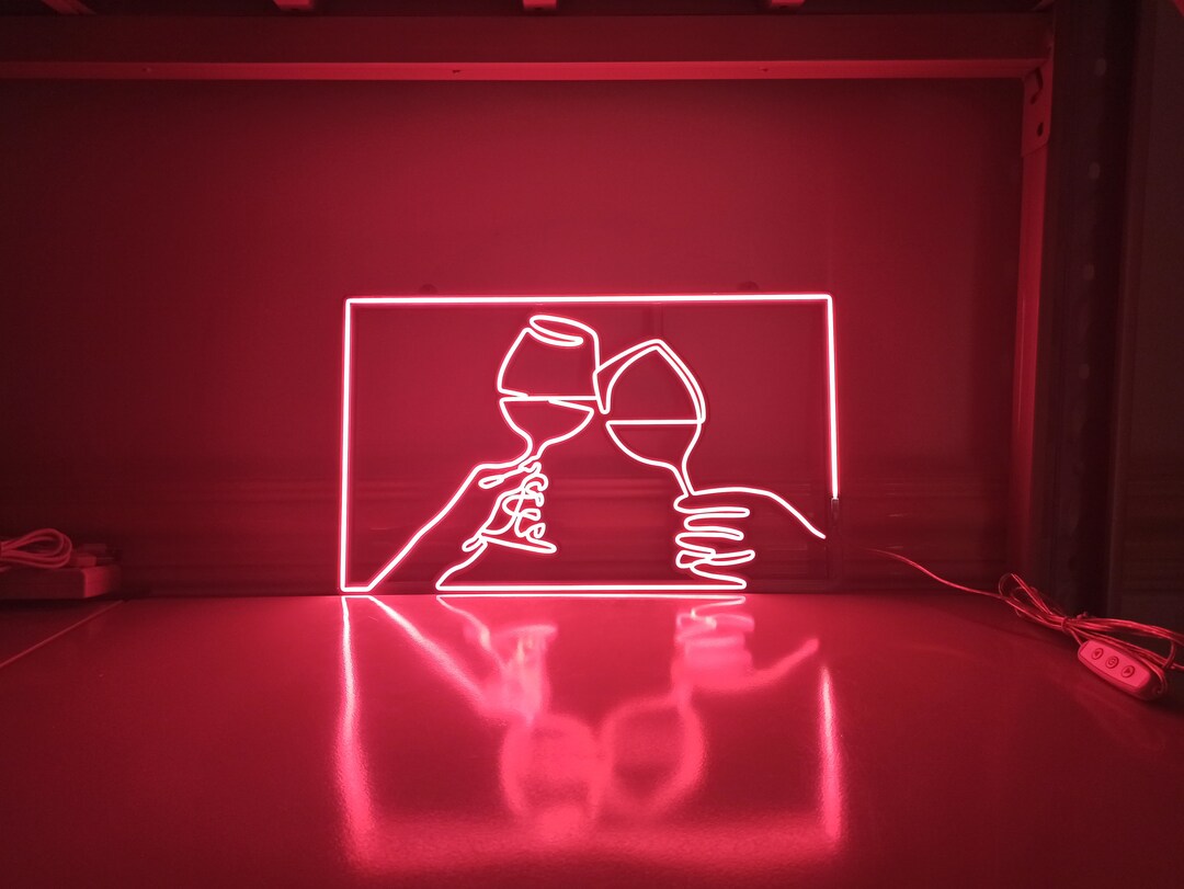 Wine Glass Cheers Home Bar Neon Sign, Hand Hold Wine Neon Light ...