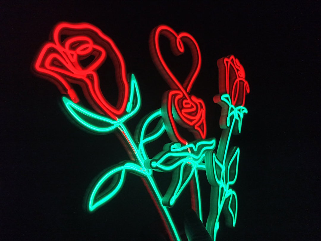 Rose Flower Neon Light Rose Night Light Handmade Rose EL - Etsy